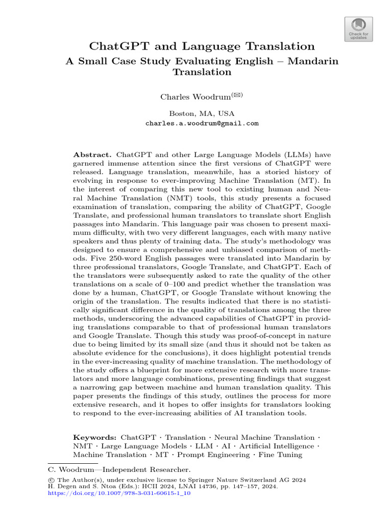 ChatGPT vs. Human Translation Study | PDF | Machine Learning | Learning