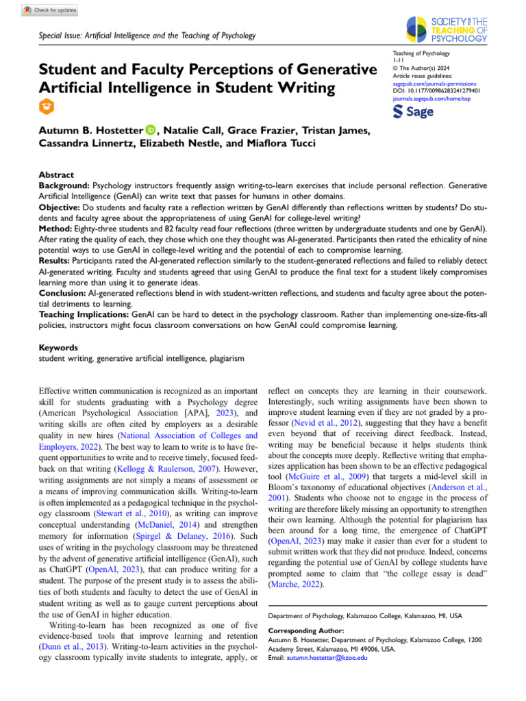 Hostetter Et Al 2024 Student and Faculty Perceptions of Generative Artificial Intelligence in ...
