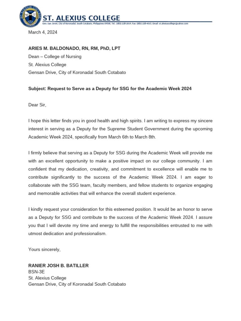 Letter for Deputy | PDF