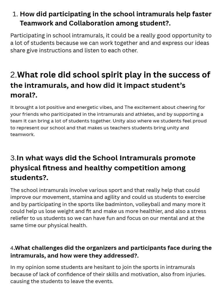 School Intramurals: Teamwork & Fitness | PDF | Career & Growth | Self ...