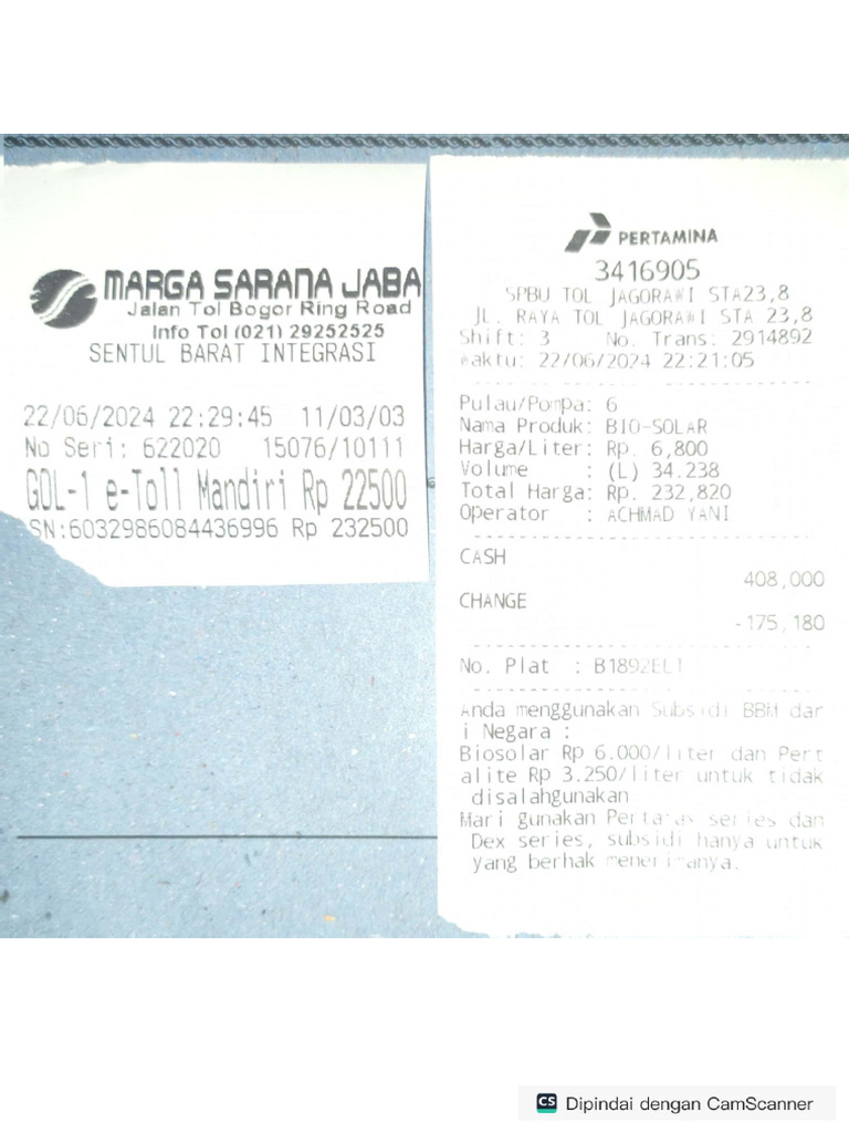 BBM & E-Toll Dari Bandara Halim Ke Bogor | PDF