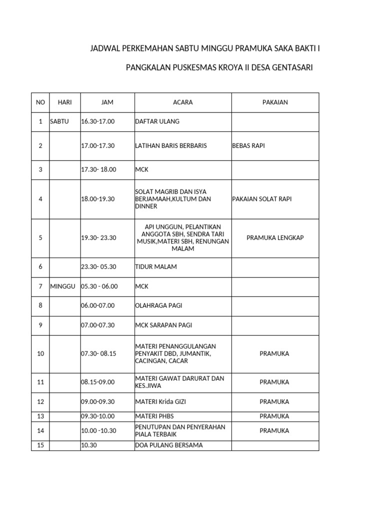 Jadwal Persami | PDF