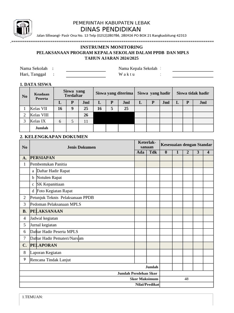 Instr Monev Program Kepsek .Dalam MPLS | PDF