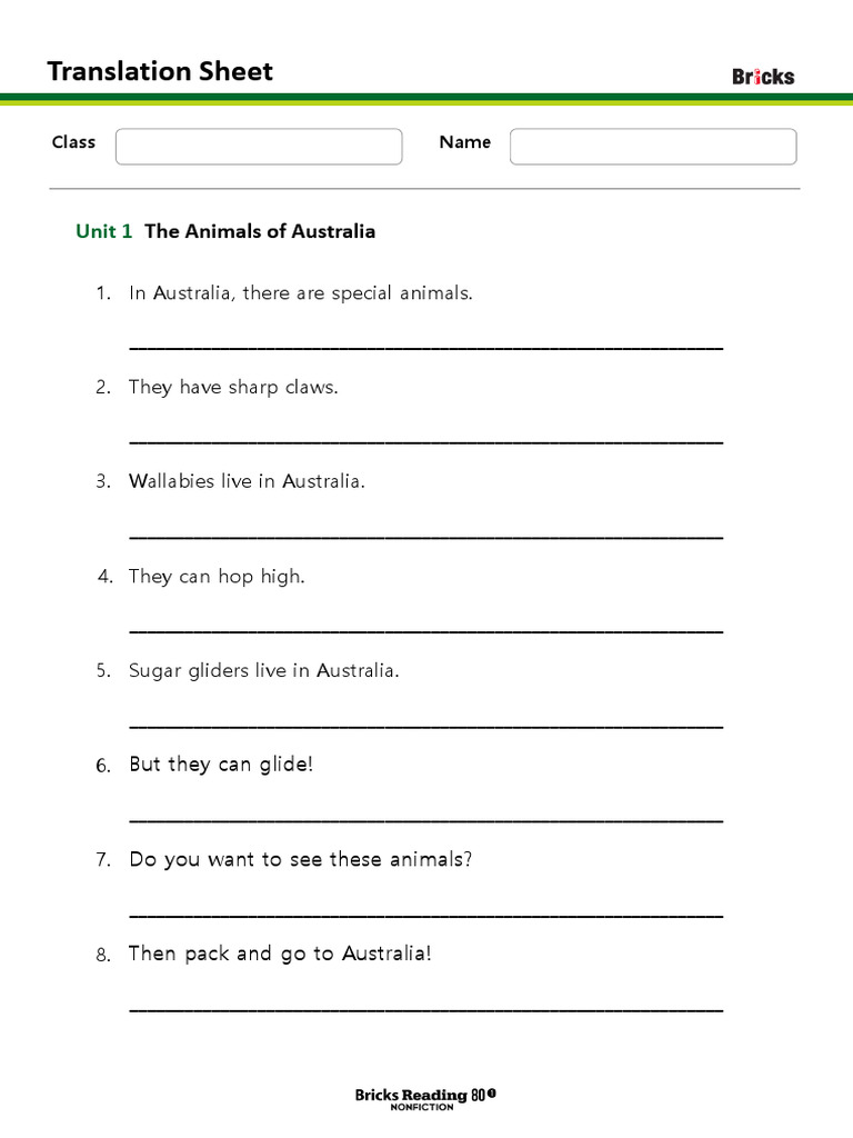 Bricks Reading 80 Nonfiction - L1 - Translation Sheet | PDF | Beak