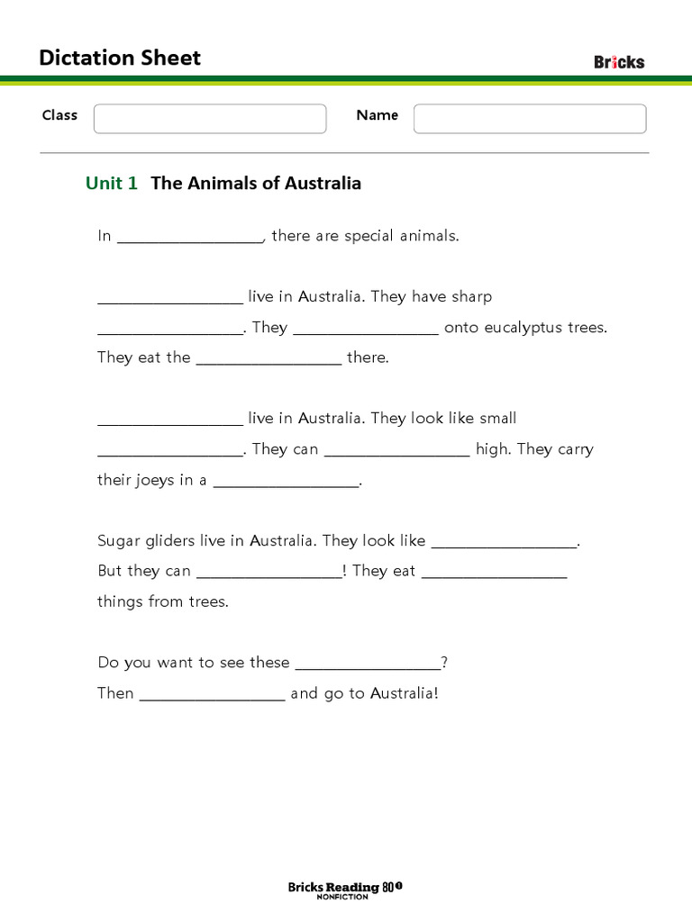 Dictation Sheets: Units 1-15 Overview | PDF | Beak
