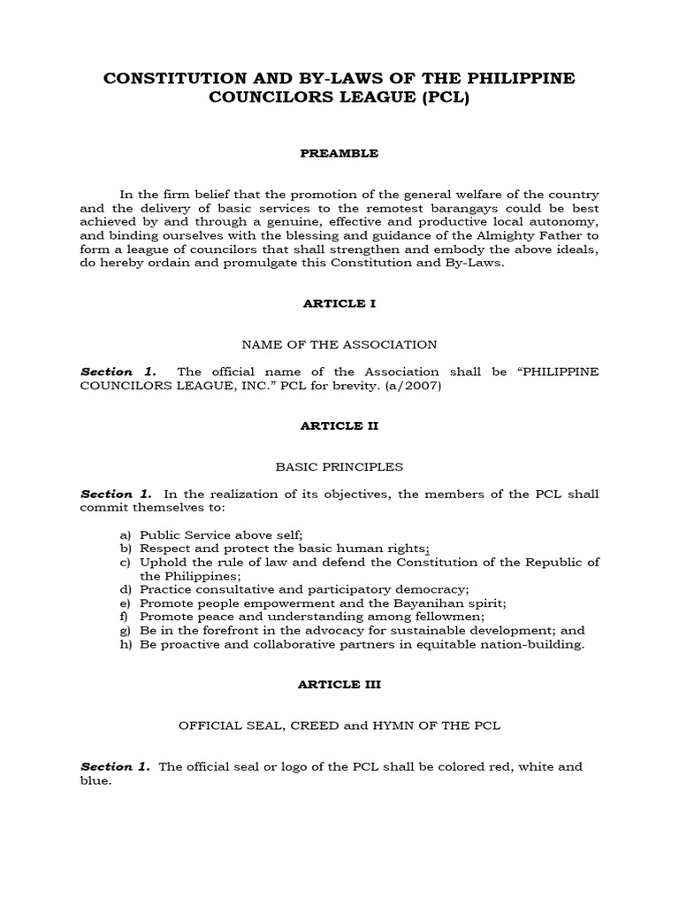 PCL Constitution and By-Laws Overview | PDF | Quorum | Committee