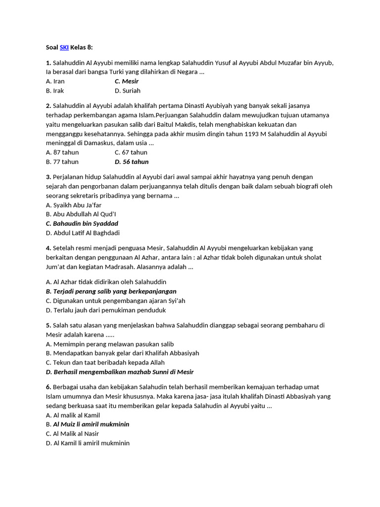 Soal SKI 8 Genap 2024 | PDF