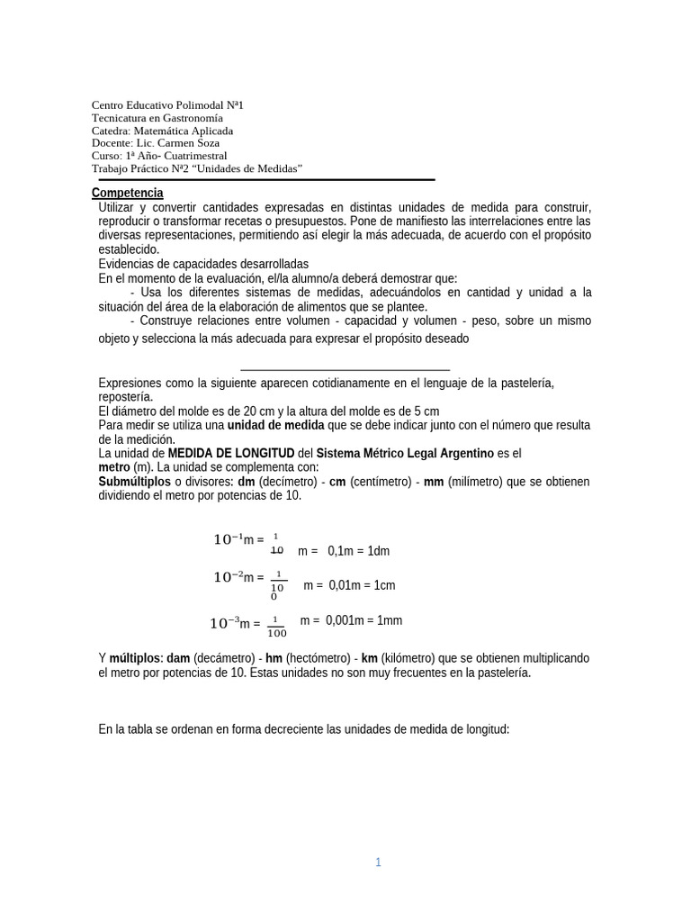 Trabajo Práctico N3 - Unidad de Medidas - Equivalencias | PDF | Litro | Celsius