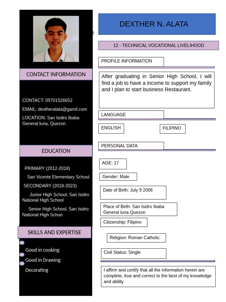 Resume of Dexther N. Alata | PDF