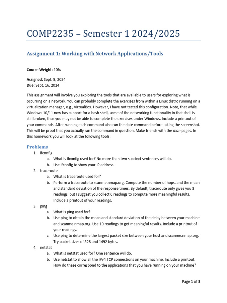 COMP2235 Assignment 1 | PDF | Computer Network | Ip Address