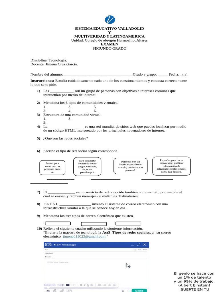 Examen Segundo Grado Tecnologia | PDF | Internet | Red mundial