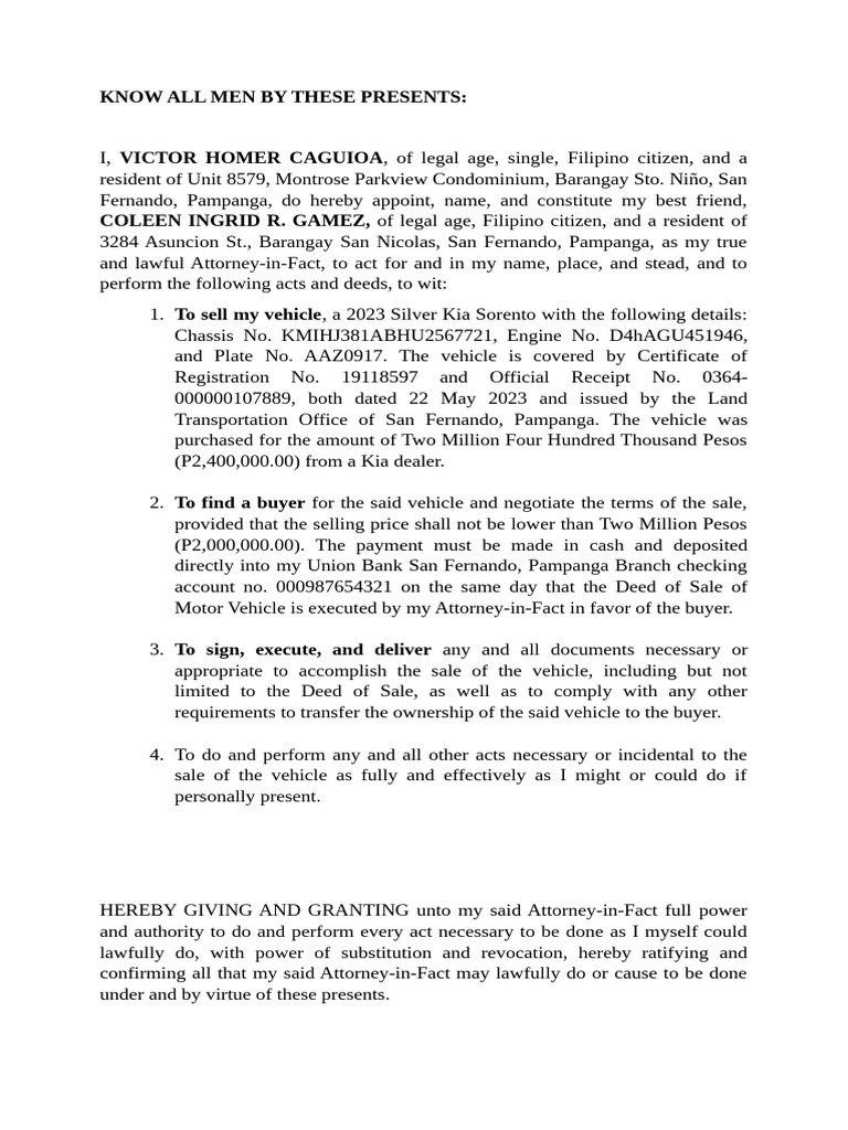 Husay-16, Gamez, Coleen Ingrid R. - SPA | PDF | Power Of Attorney ...