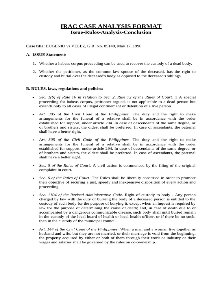 Husay-16, Gamez, Coleen Ingrid R. - Eugenio v. Velez | PDF | Habeas ...