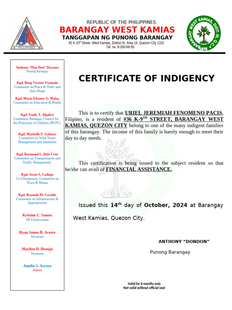 Certificate of Indigency Notice | PDF