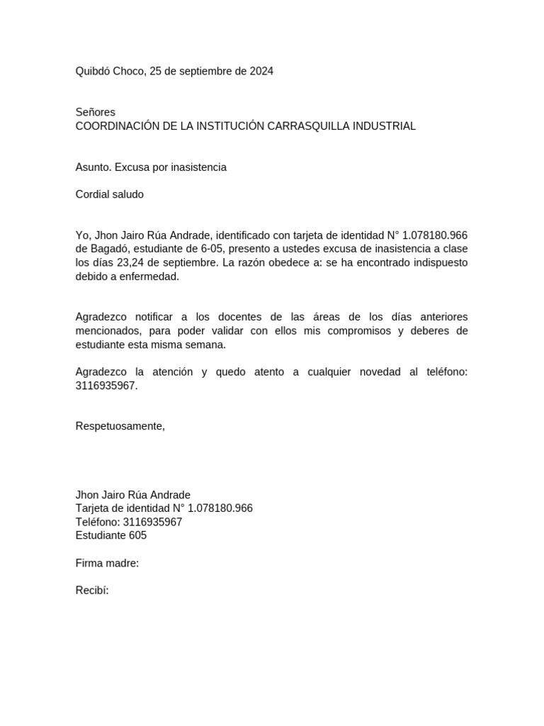 Carta Cordinacion Sebas | PDF
