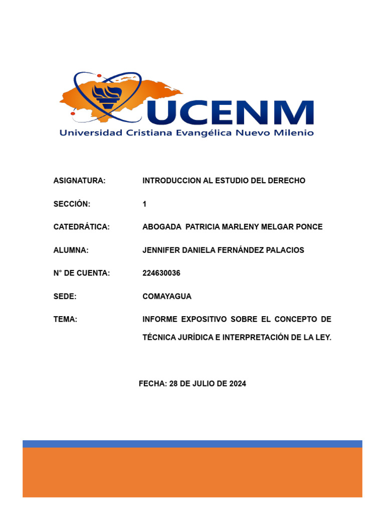 Informe Expositivo Sobre El Concepto de Técnica Jurídica e ...