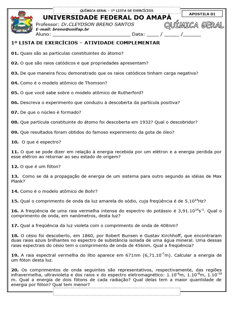 01 Complementar | PDF | Elétron | Fóton