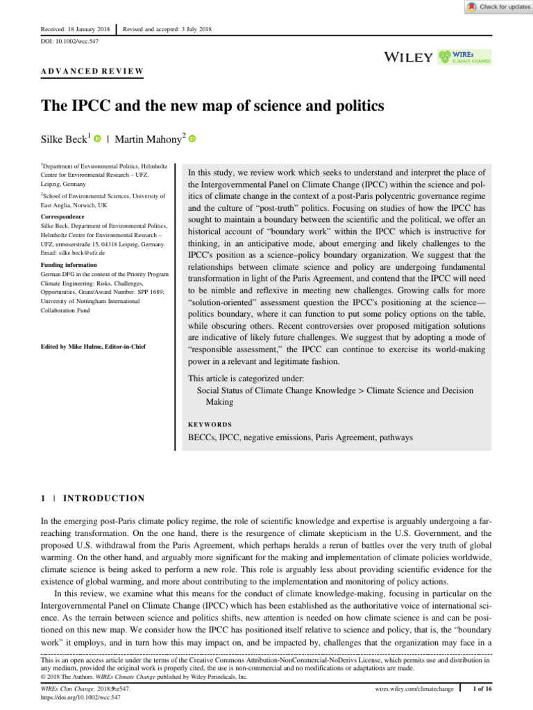 WIREs Climate Change - 2018 - Beck - The IPCC and The New Map of ...