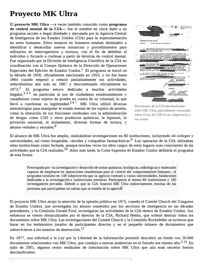 Proyecto MK Ultra: Control Mental CIA | PDF | Agencia Central de ...