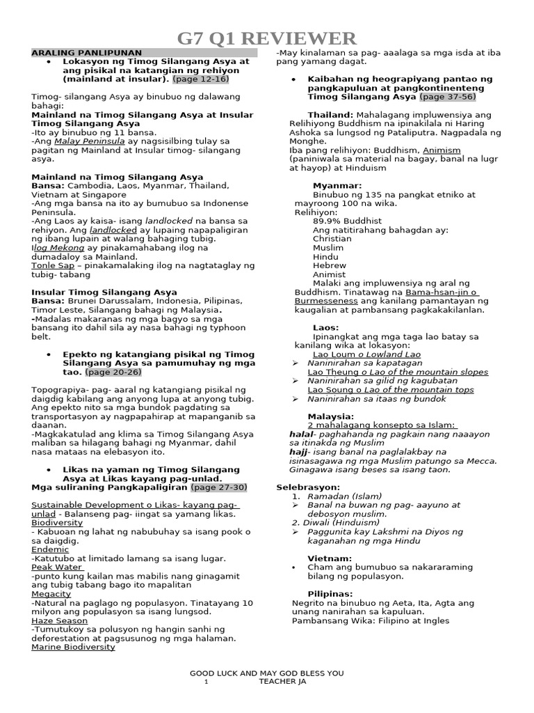 G7 Q1 Reviewer | PDF