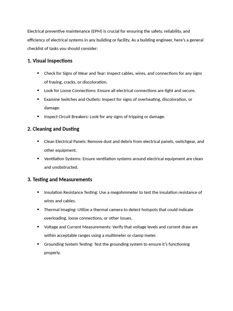 Electrical Preventive Maintenance Checklist | PDF | Transformer ...