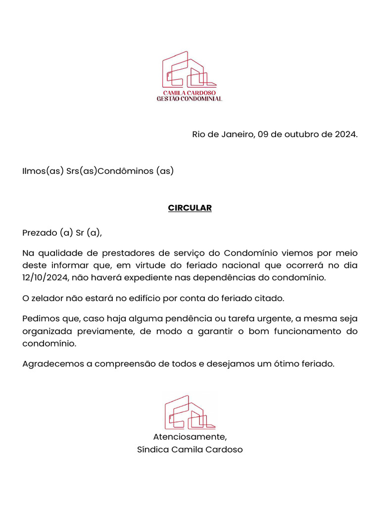 Minuta Circular Feriado | PDF