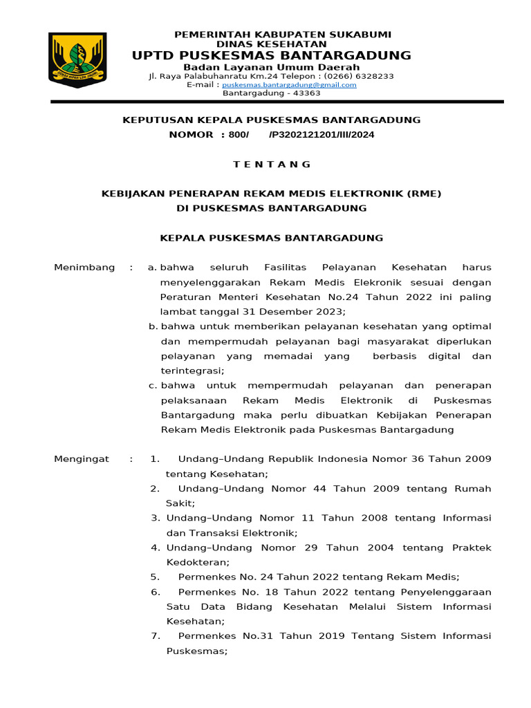 Sk-Kebijakan-Penerapan-Rme-Di-Puskesmas Puskemas Bantargadung | PDF