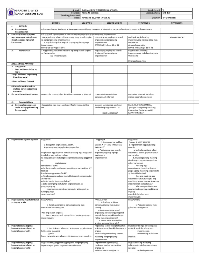 Grade 5 DLL EPP 5 Q4 Week 4 | PDF