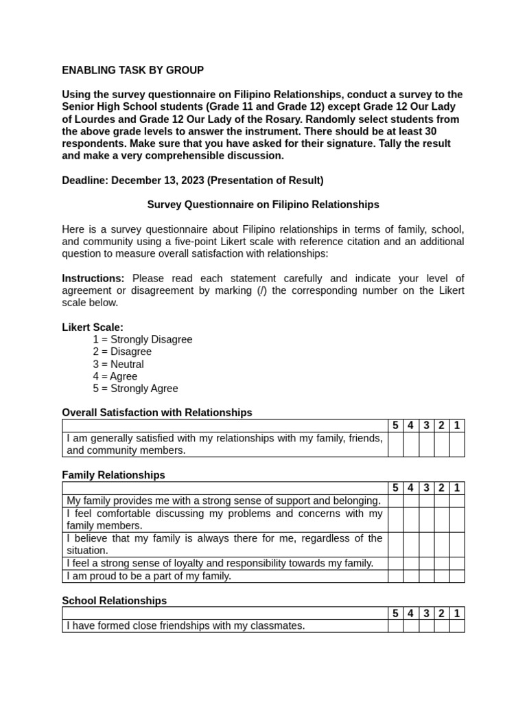 Filipino Relationships Survey Instructions | PDF | Likert Scale ...