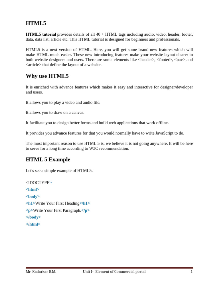 Element of Commercial Portal Unit I | PDF | Html5 | Html