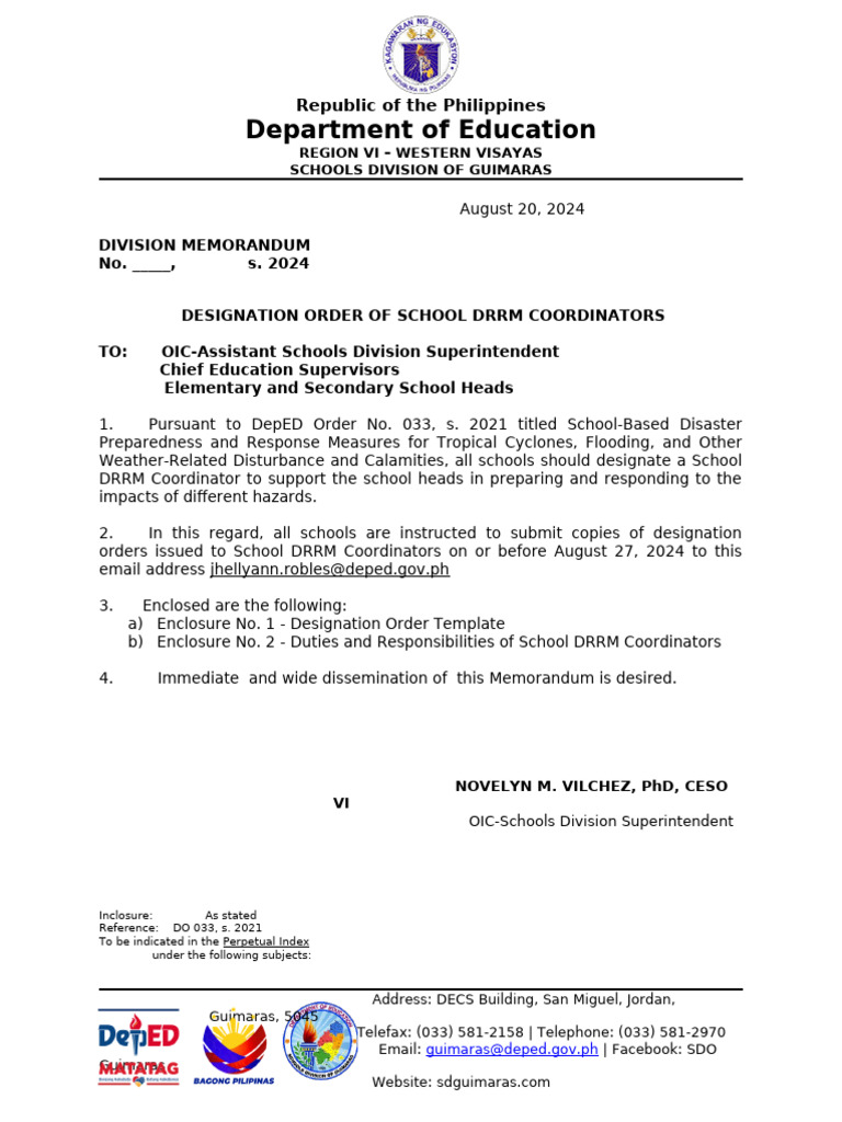2024 SDRRMC Designation Order | PDF | Emergency Management | Safety