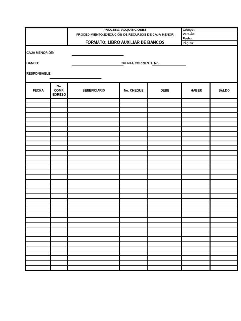 Formato Libro Auxiliar de Bancos | PDF | Finanzas y dinero