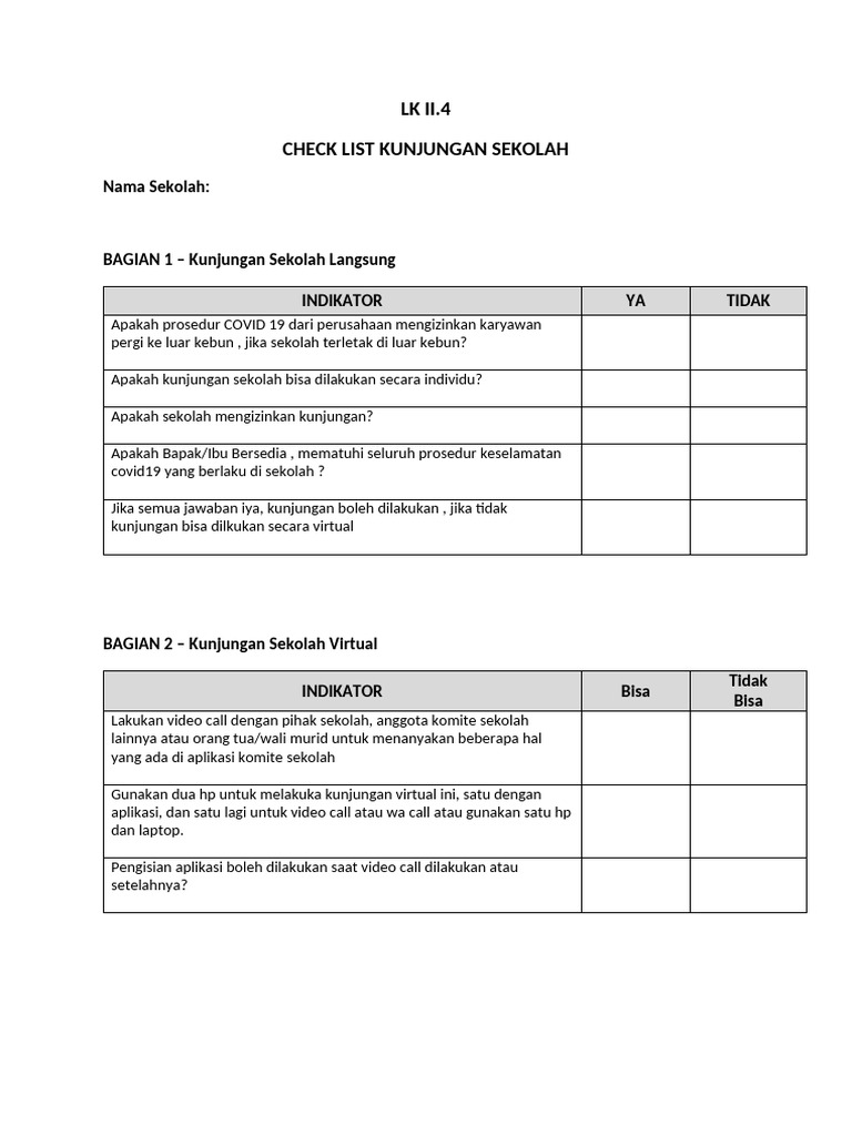 LK II.4 Check List Kunjungan Sekolah | PDF | Karier & Perkembangan | Komputer
