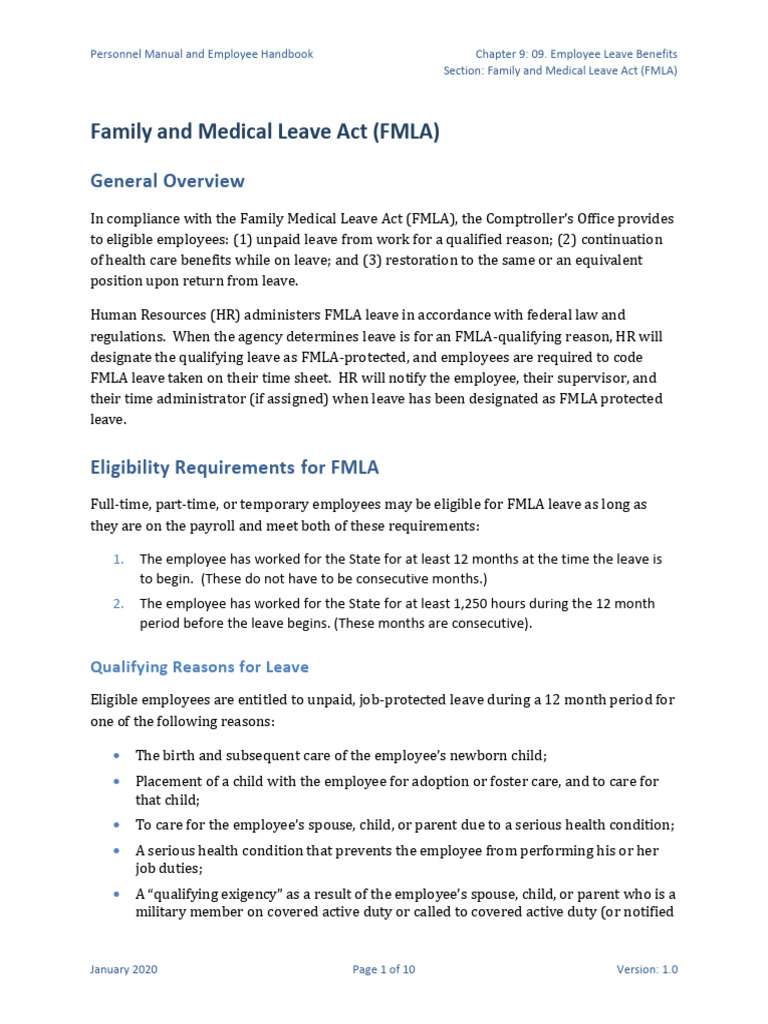 fmla | PDF | Family And Medical Leave Act Of 1993 | Employment