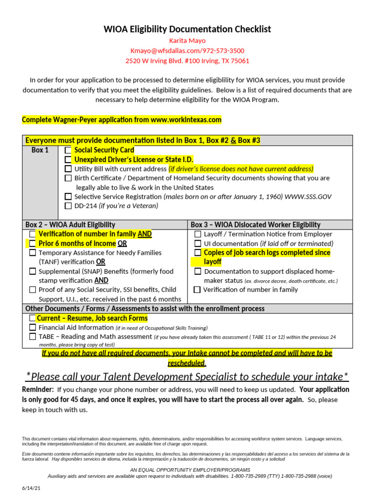 WIOA Eligibility Documentation Guide | PDF | Layoff | Identity Document