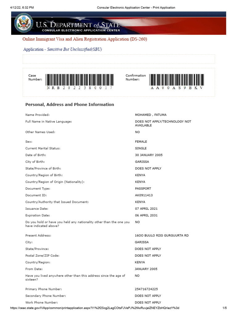 Consular Electronic Application Center - Fatuma | PDF | Social Security Number | Citizenship Of ...