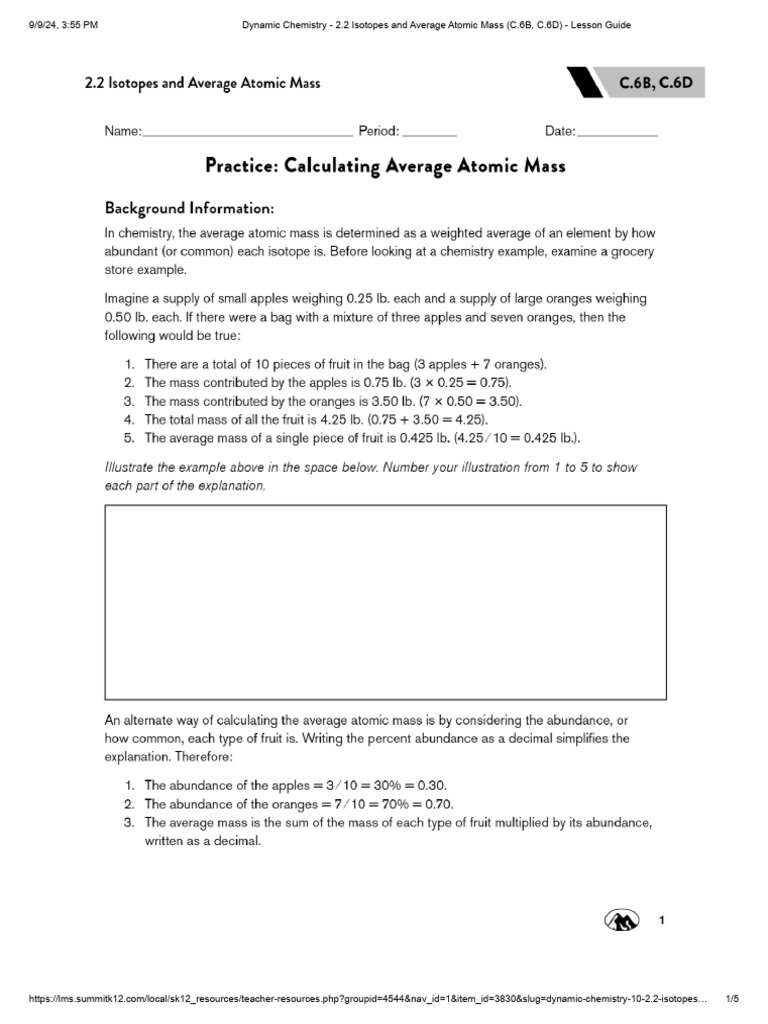 Dynamic Chemistry - 2.2 Isotopes and Average Atomic Mass (C.6B, C.6D ... Dynamic Chemistry - 2.2 Isotopes and Average Atomic Mass (C.6B, C.6D ...