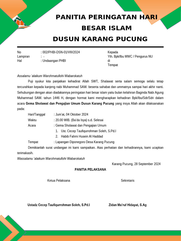 Undangan Musyawarah Phbi | PDF
