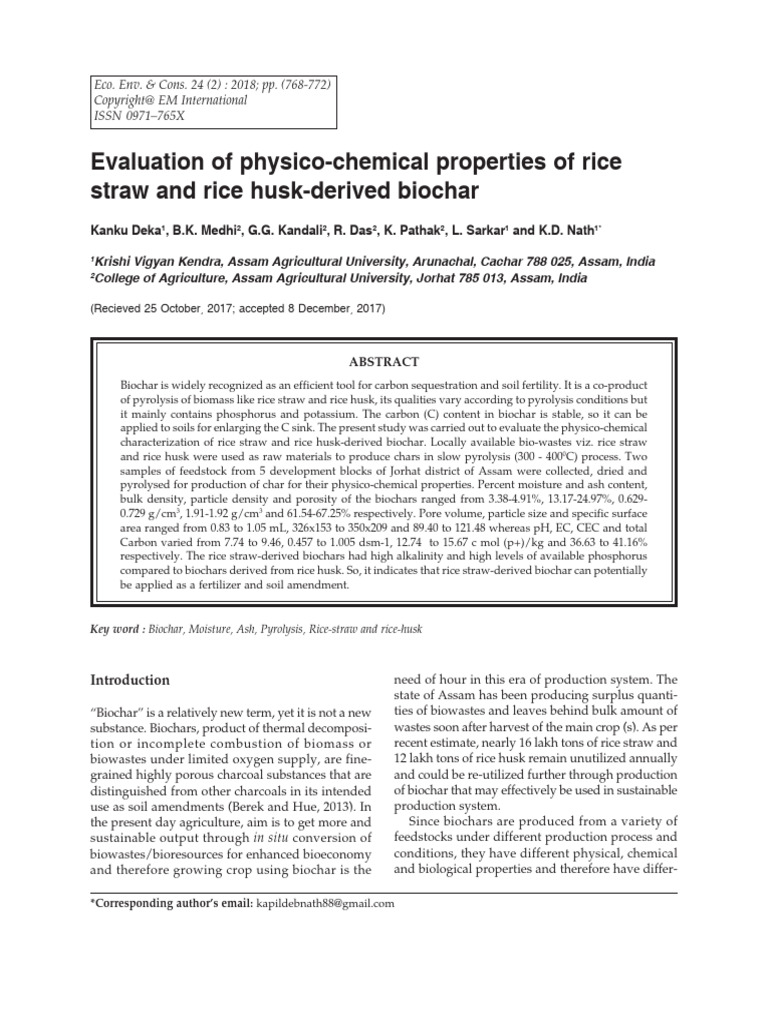 Evaluation of Physico-Chemical Properties of Rice | PDF | Soil | Porosity