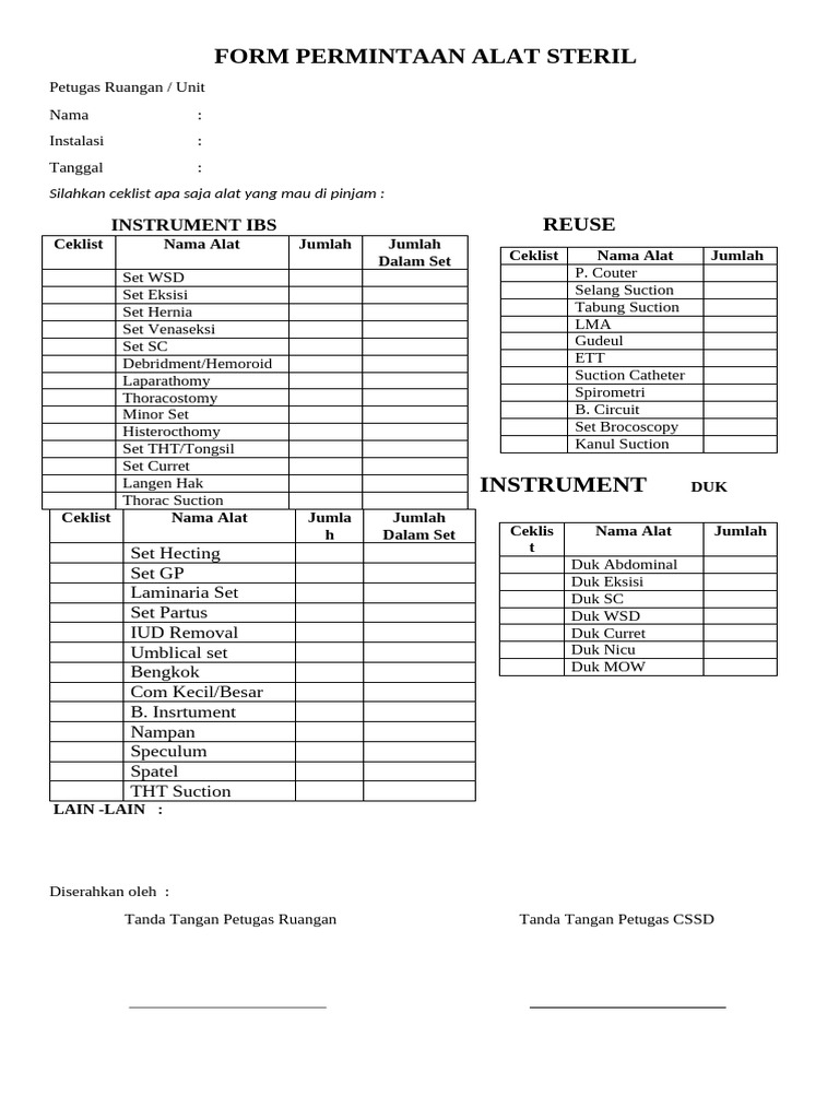 Permintaan Alat Steril untuk Ruangan | PDF