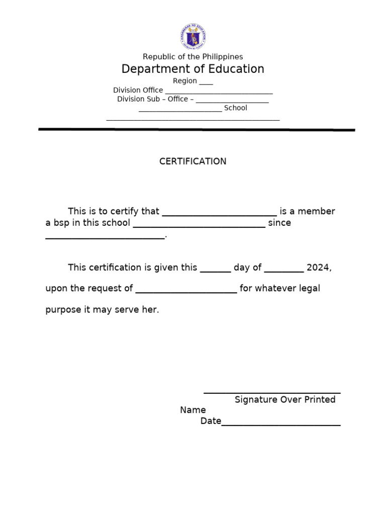 Certification of BSP | PDF
