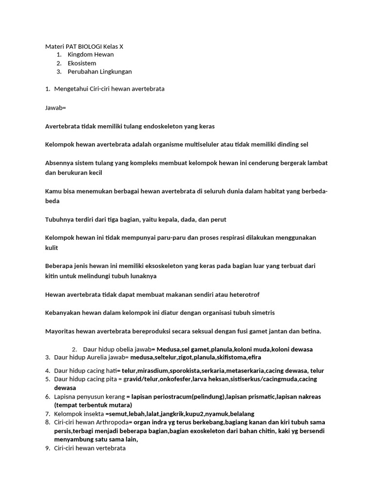 Materi PAT BIOLOGI Kelas X | PDF
