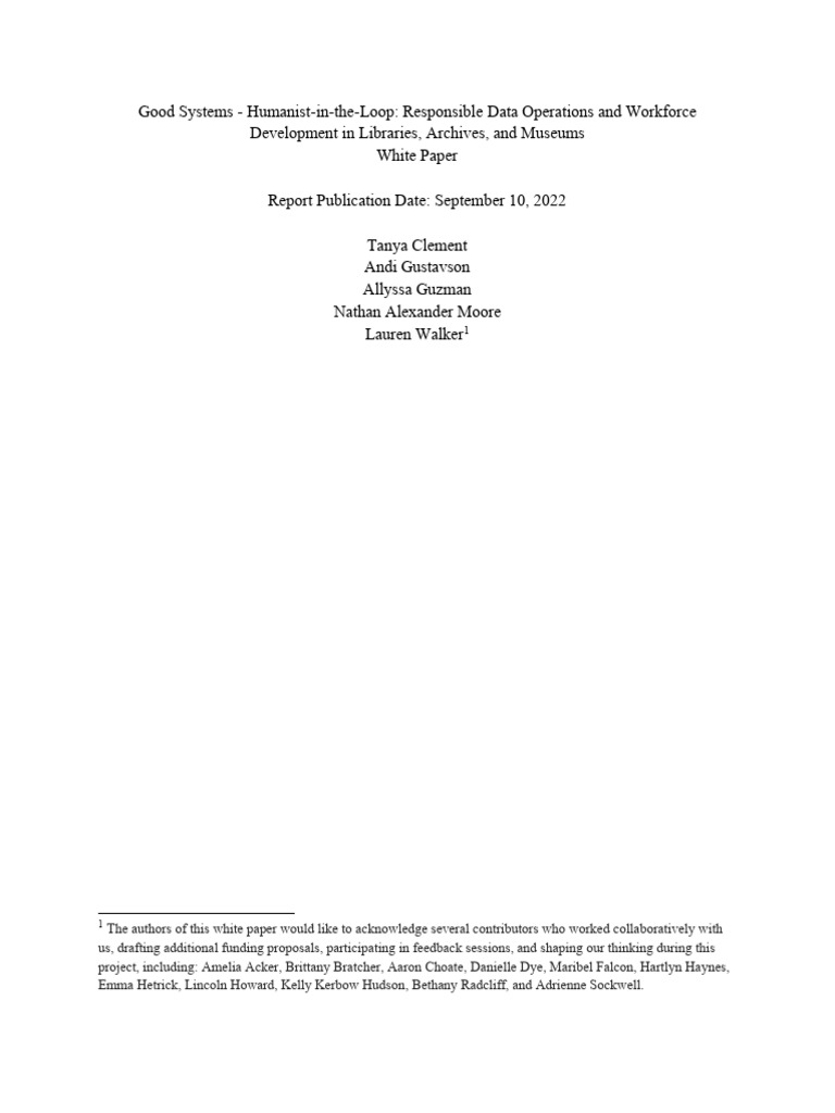 White Paper - Humanist-in-the-Loop - Responsible Data Operations and Workforce Development in ...