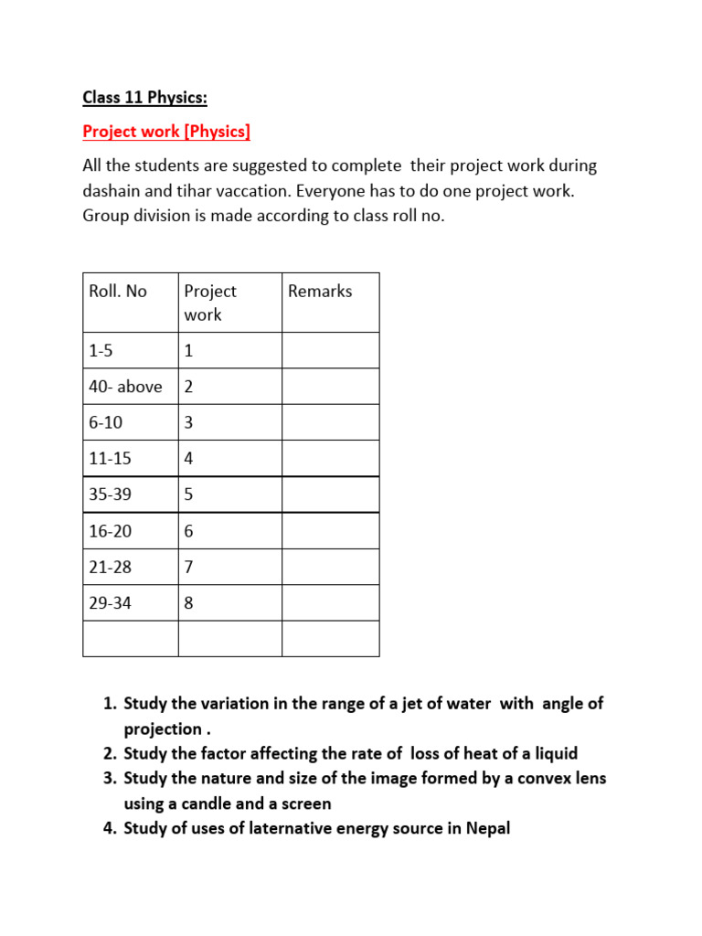 Project Work Physics XI and XII 1 | PDF | Technology & Engineering