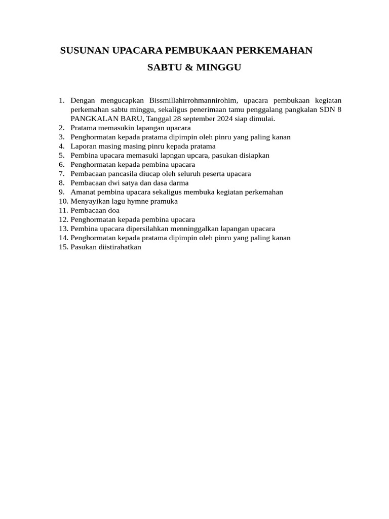 Susunan Upacara Pembukaan Perkemahan | PDF | Perjalanan | Seni