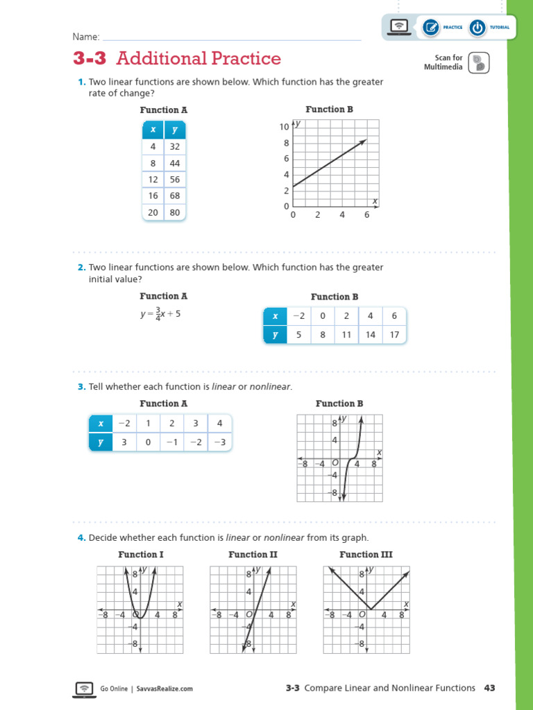 Compare Linear and Nonlinear Functions | PDF | Derivative | Nonlinear ...