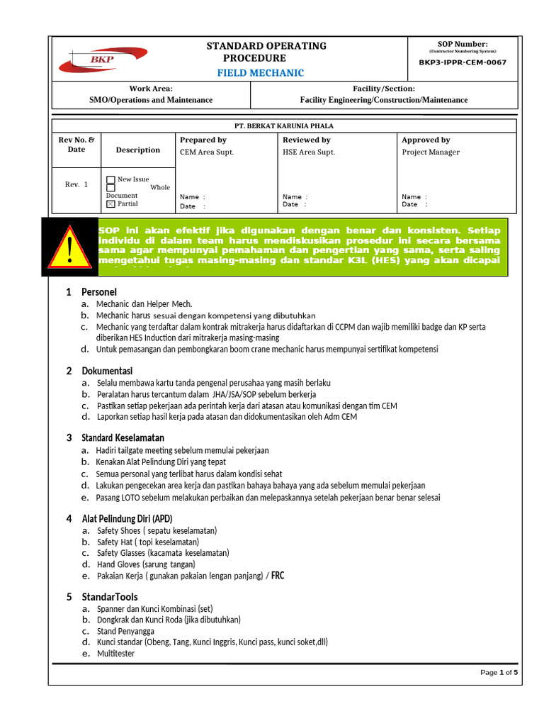 SOP Mekanik | PDF