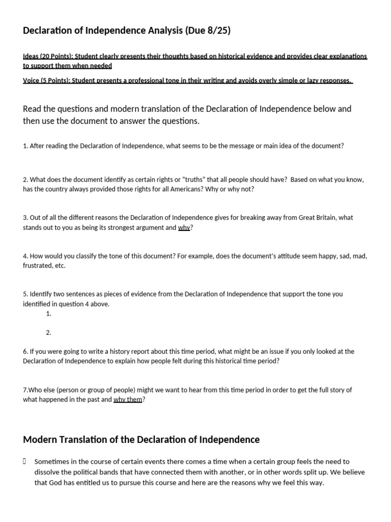 Declaration of Independence Analysis | PDF | United States Declaration ...