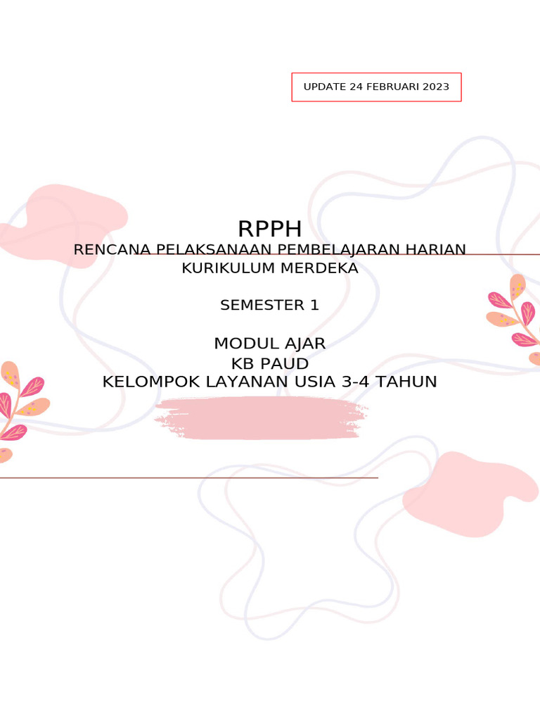 RPPH KB PAUD Usia 3-4 Tahun Semester 1 | PDF