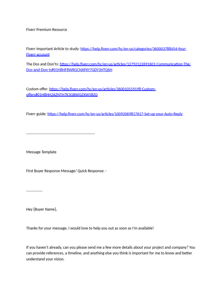 Fiverr Message Templates for Buyers | PDF | Business | Computers